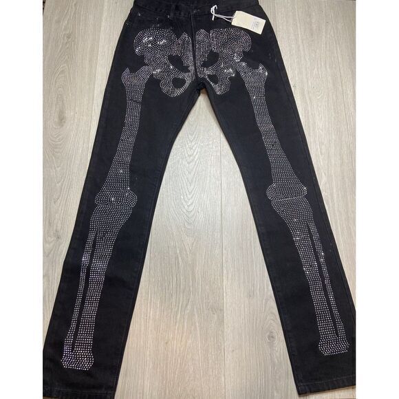 MNML | Jeans | Mnml Jean Men 32x36 Black Studded Leg Skelton Halloween ...